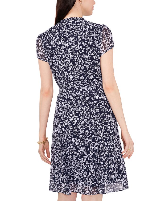 MSK Women's Floral-Print Cap-Sleeve Tie-Waist Dress - Macy's