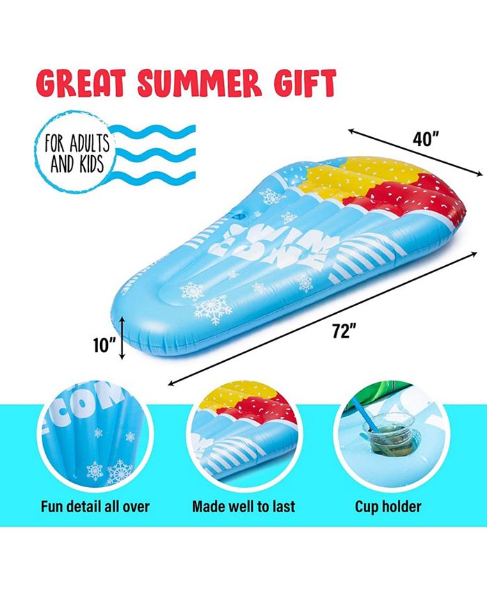 Hoovy Giant Snow Cone Inflatable Pool Float, 72”x40”x10” Pool Float ...