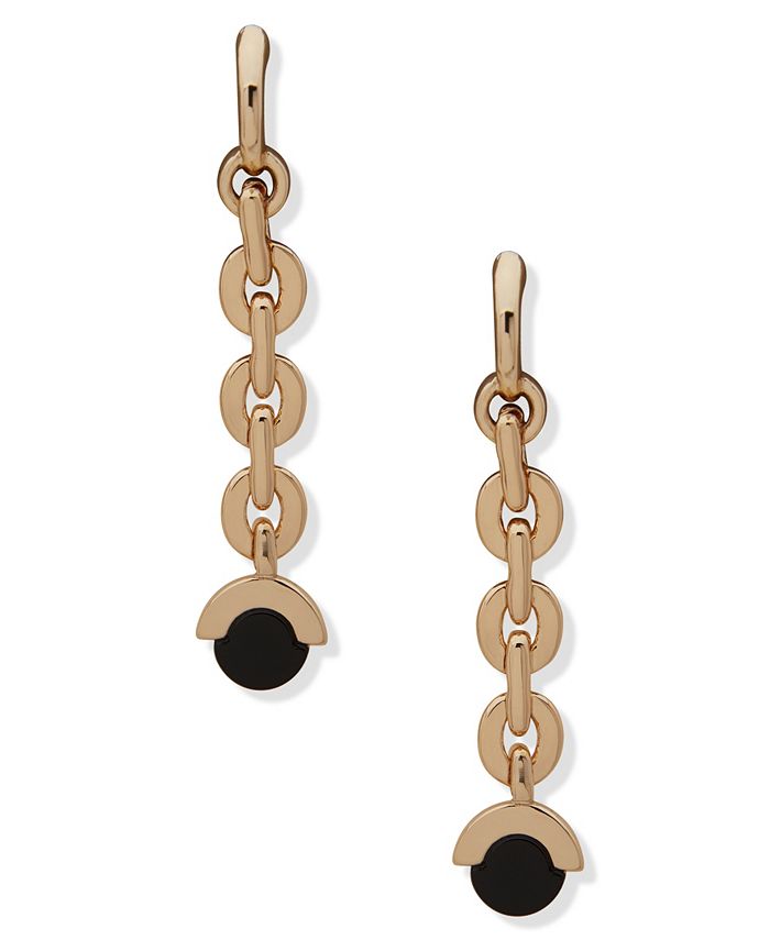 DKNY Gold-Tone Half-Frame Jet Disc Inlay Chain Linear Drop Earrings ...