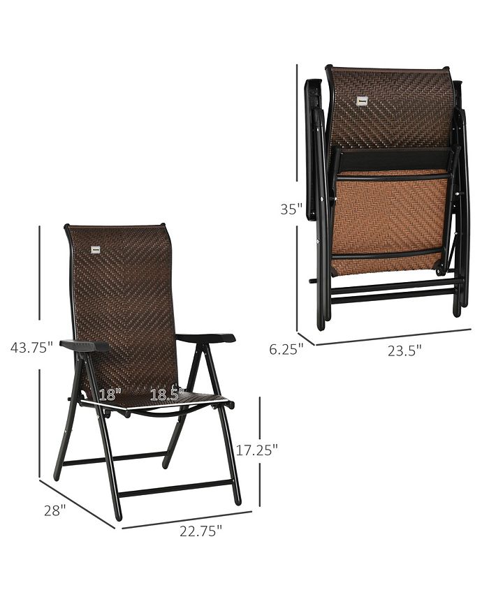 Outsunny Wicker Folding Patio Chair, Outdoor PE Rattan Recliner Camping ...