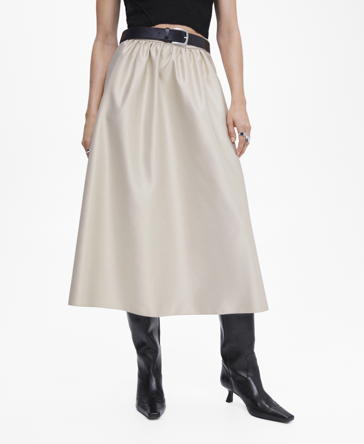Click here for Mango Womens Midi Satin Skirt - Ecru prices