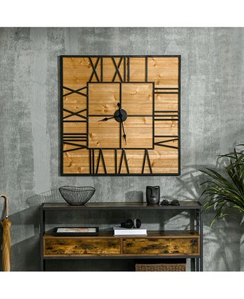 HOMCOM 36 Inch Large Wall Clock, Square Silent Non Ticking Metal Wood ...