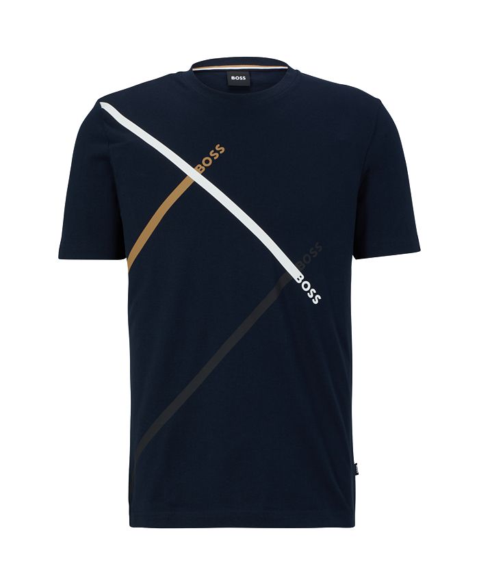 Hugo Boss Men's Cotton-Jersey Signature-Stripe Logo Print T-shirt - Macy's