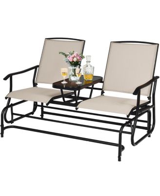 Costway 2 Person Patio Double Glider Loveseat Rocking with Center Table ...