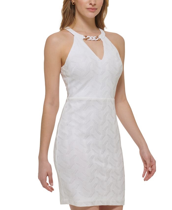 GUESS Women's Keyhole-Neck Chain-Detail Knit Bodycon Dress - Macy's