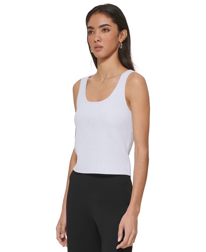 DKNY Women's Ribbed Cropped Metallic-Detail Tank Top - Macy's