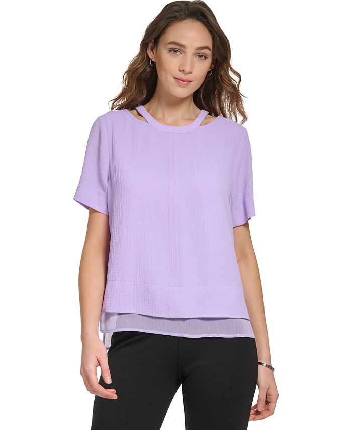 DKNY Women's Short Sleeve Shoulder Cut-Out Top - Macy's