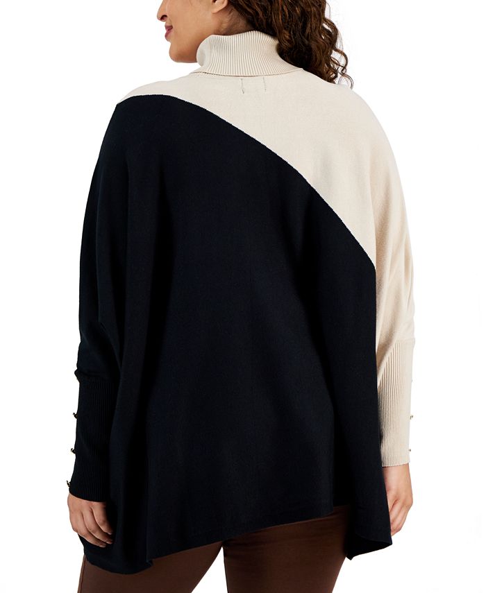 JM Collection Plus Size Colorblocked Turtleneck Sweater, Created for ...