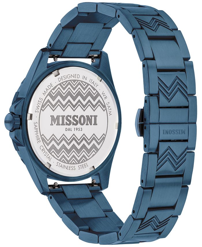 Missoni Men's Swiss GMT Blue Ion Plated Bracelet Watch 43mm - Macy's
