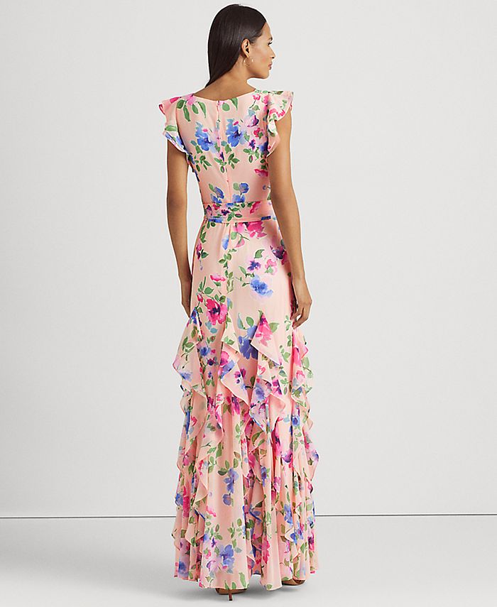 Lauren Ralph Lauren Women's Floral Ruffle-Trim Georgette Gown - Macy's