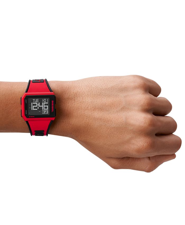 Diesel Men's Digital Chopped Red & Black Silicone Strap Watch 38x33mm ...