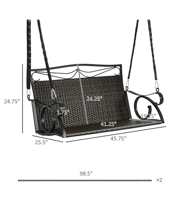 Outsunny 2 Person Wicker Hanging Swing Bench, Front Porch Swing Outdoor Chair with Scrollwork ...