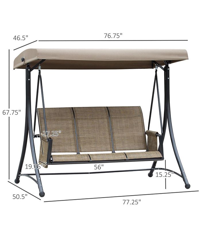 Outsunny 3 Person Patio Swing Porch Swing Outdoor Swing Chair with High ...