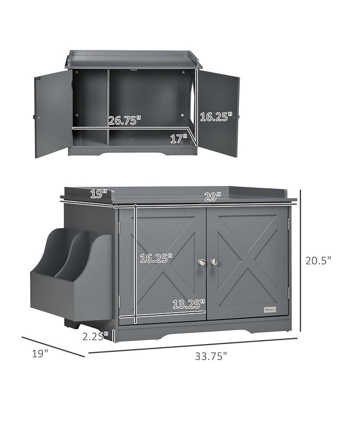 PawHut Wide & Large Cat Litter Box Furniture Hidden Farmhouse Table ...