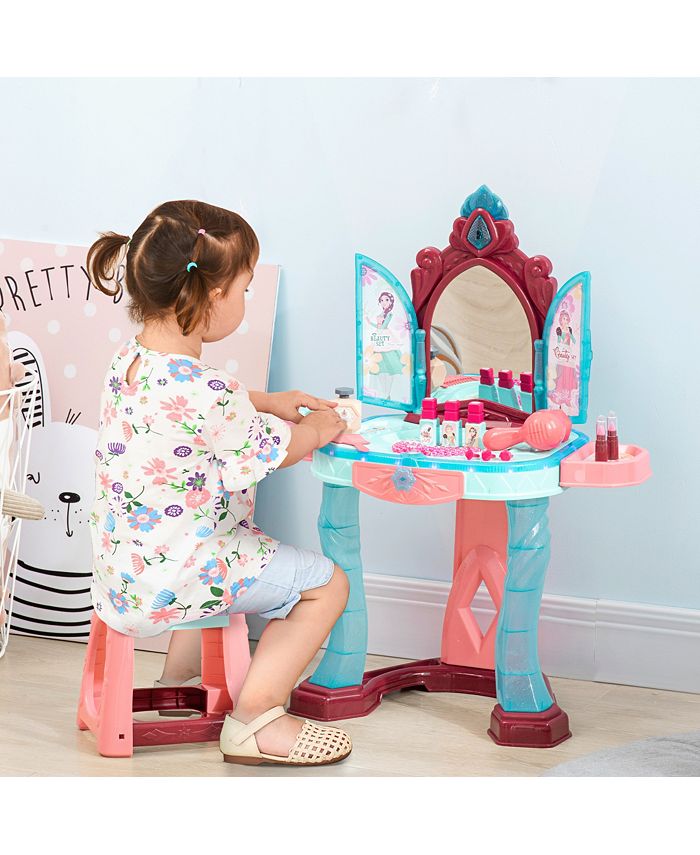 Qaba Kids Vanity Makeup Table Set with Chair and 31-Piece Collection ...