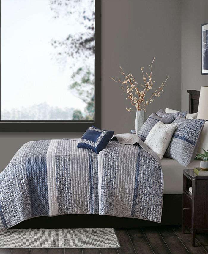 Madison Park Rhapsody 6 Piece Reversible Jacquard Quilt Set, King ...