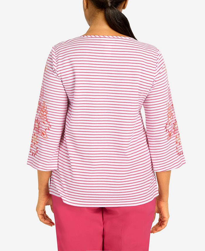 Alfred Dunner Women's Hot Stripe Embroidered Sleeve Top with Necklace ...