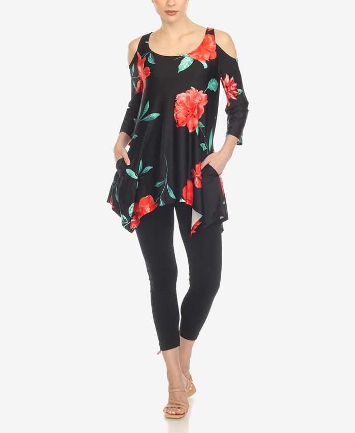 White Mark Women's Floral Printed Cold Shoulder Tunic Top - Macy's