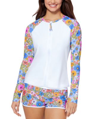 Raisins Juniors' Front-Zip Long-Sleeve Rash Guard - Macy's