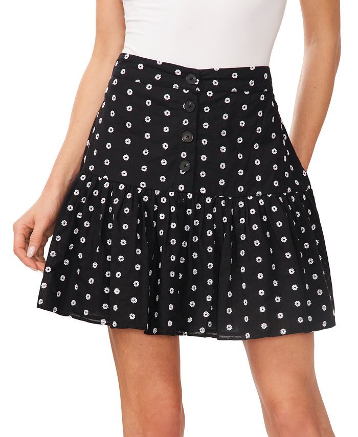 CeCe Women's Embroidered Eyelet Tiered Button-Front Mini Skirt - Macy's