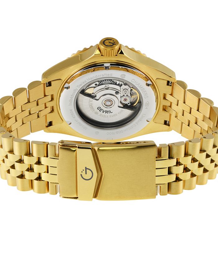 Gevril Men's Chambers Swiss Automatic Gold-Tone Stainless Steel Watch ...