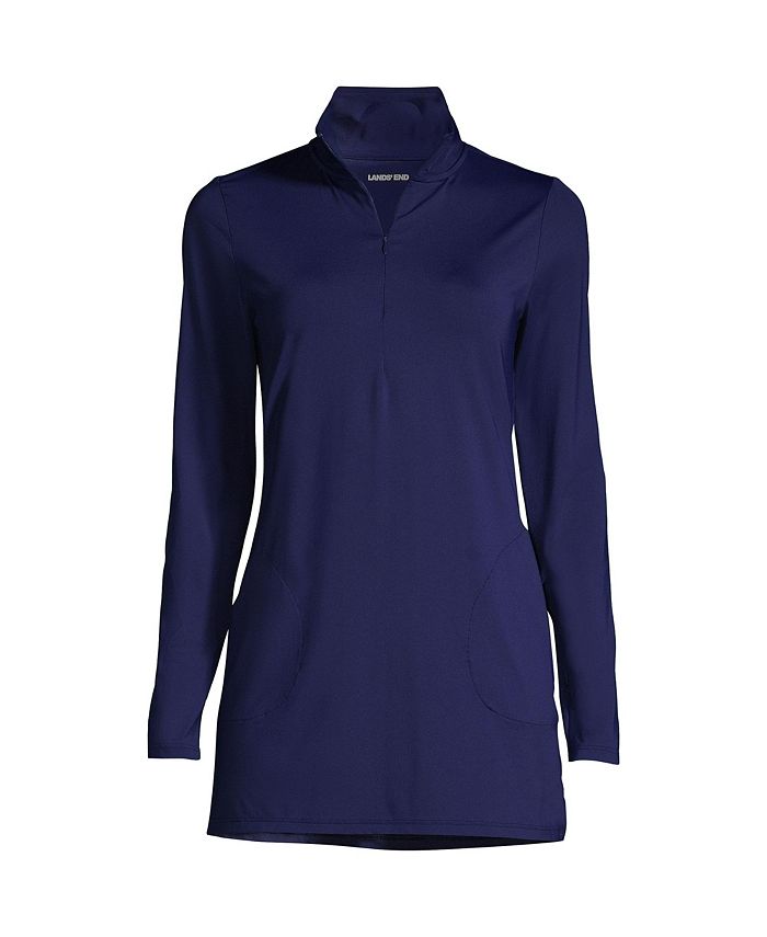 Lands' End Women's Long Quarter Zip Long Sleeve Tunic Rash Guard Cover ...