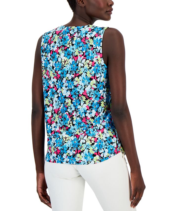 Anne Klein Women's Printed Pleated Sleeveless Shell - Macy's