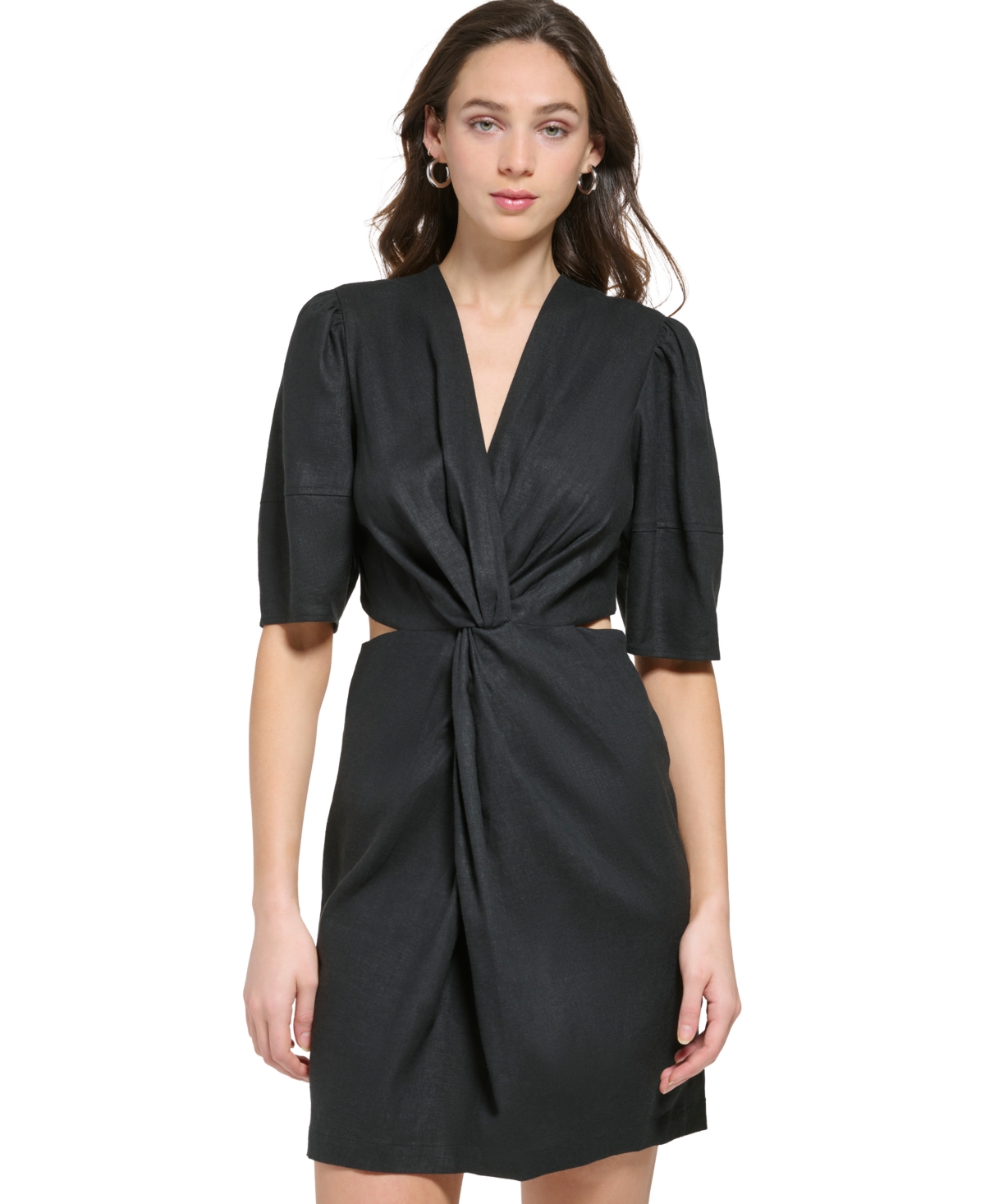 Click here for Dkny Womens Short-Sleeve Cutout Twist Dress - Blac... prices