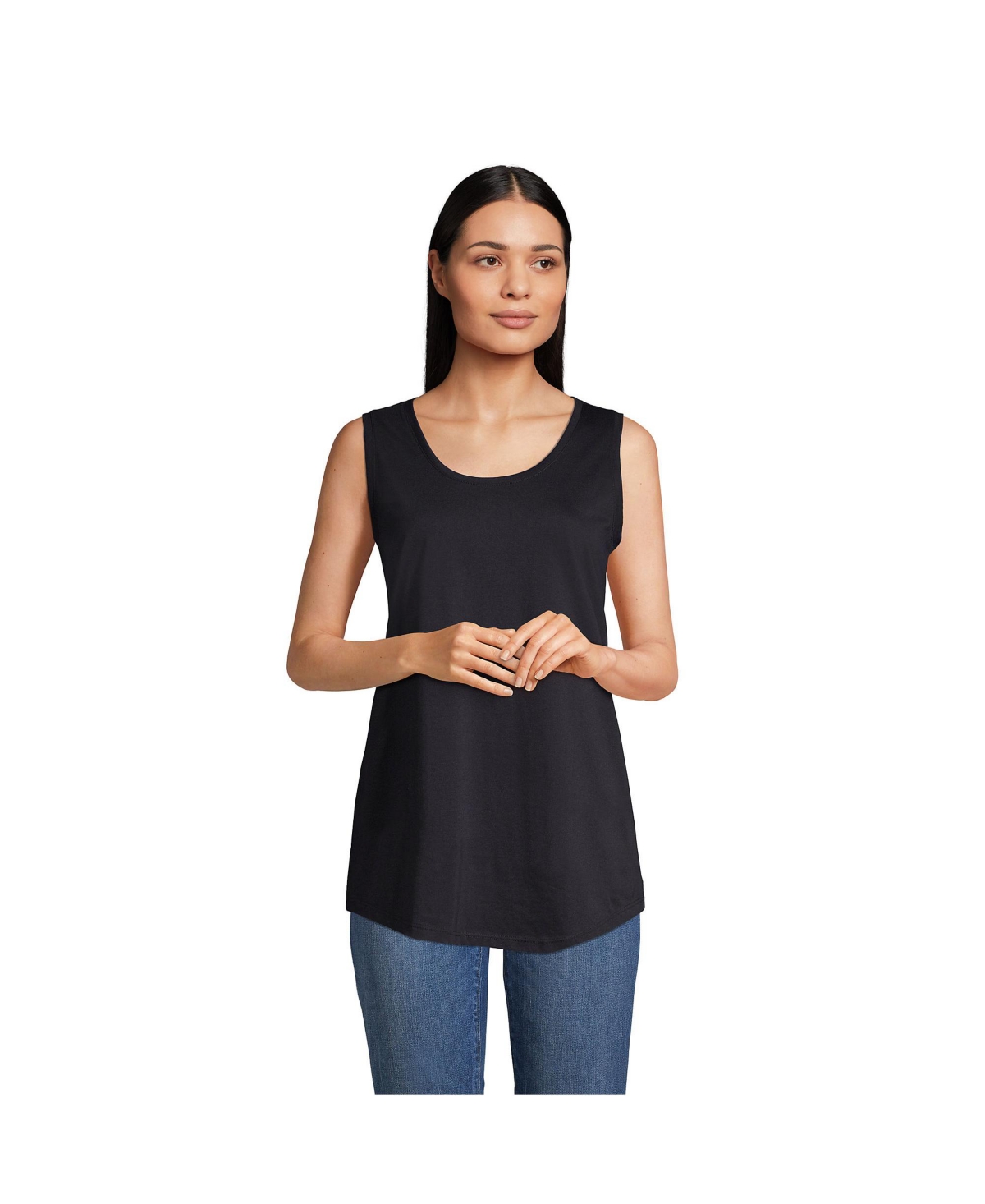 Click here for Lands End Womens Supima Cotton Tunic Tank Top - Bl... prices