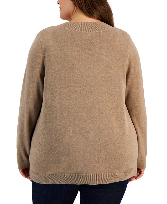 Karen Scott Plus Size Ribbed-V-Neck Sweater, Created for Macy's - Macy's
