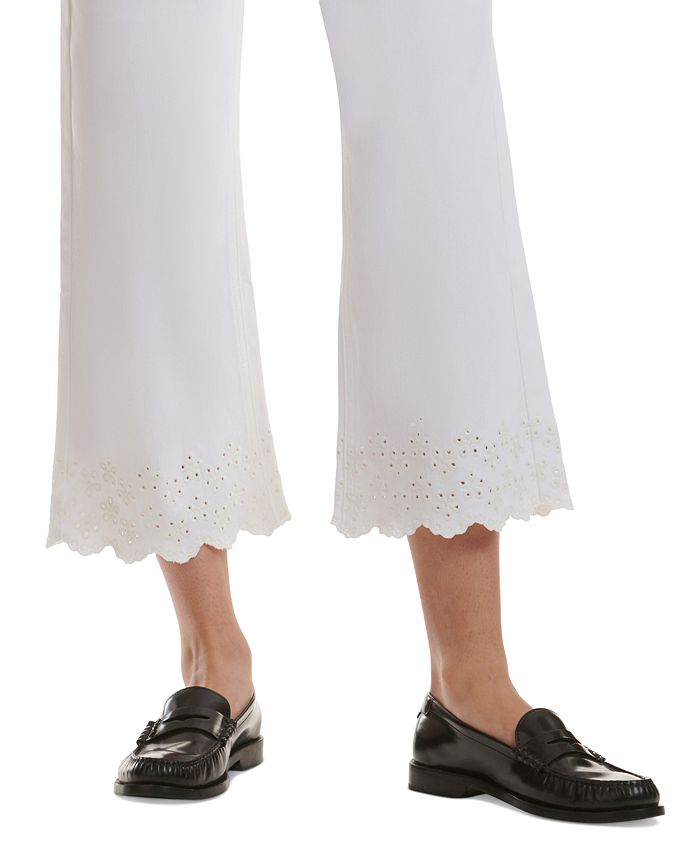 JEN7 by 7 For All Mankind Women's High-Rise Cropped Eyelet-Hem Wide-Leg ...