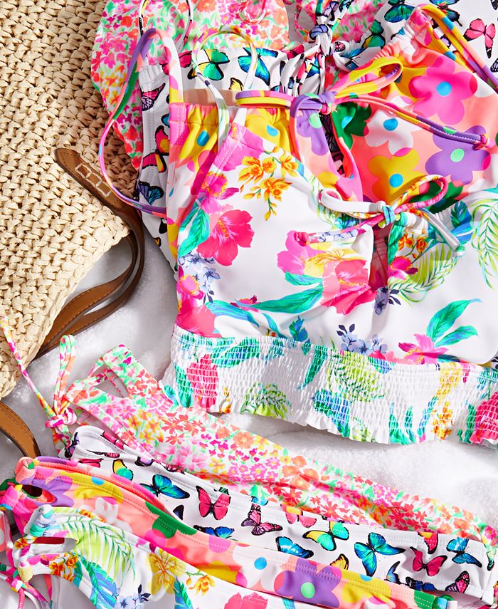 Salt + Cove Juniors' Sun Garden Lace-Up Hipster Bikini Bottoms, Created ...