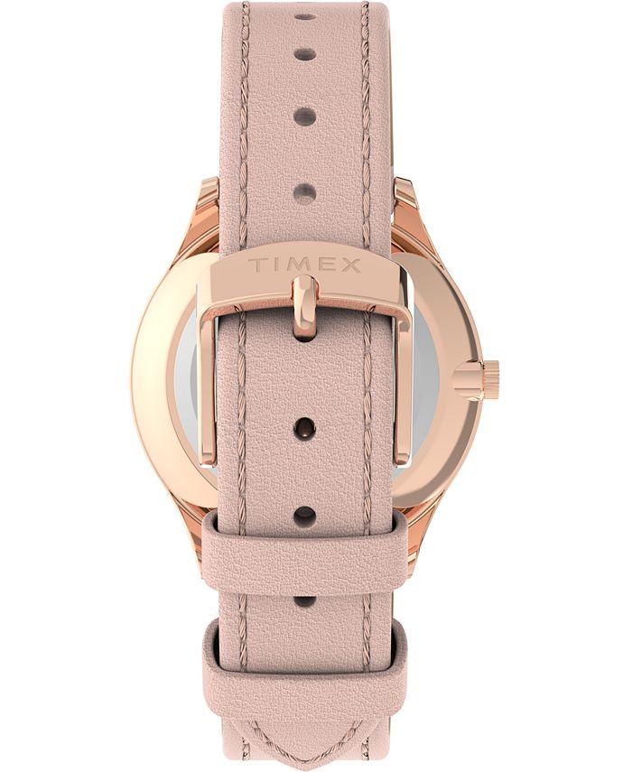 Timex Women's Quartz Analog Premium Dress Leather Pink Watch 32mm - Macy's