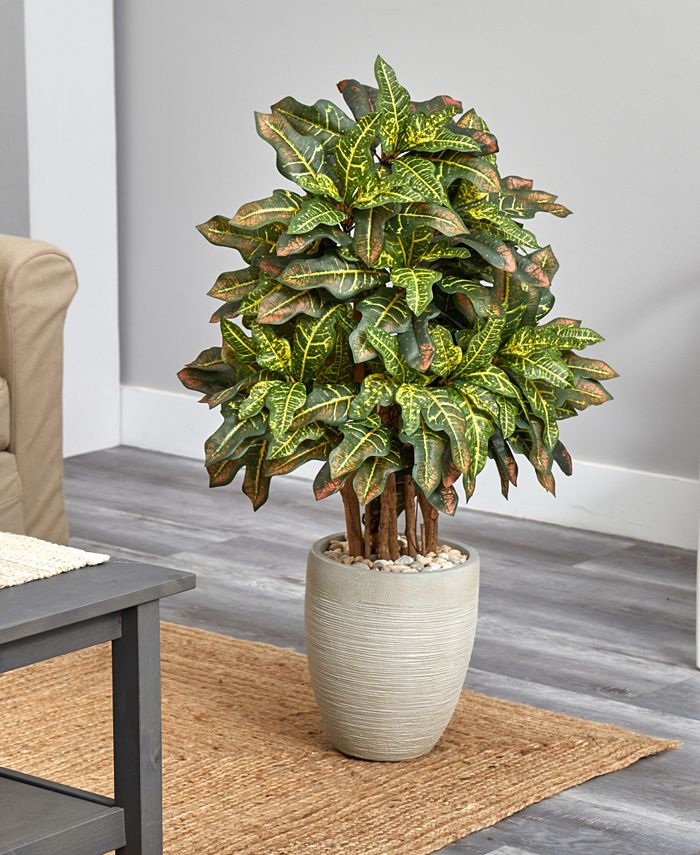 Nearly Natural 3.5' Croton Artificial Plant in Sand Colored Planter ...