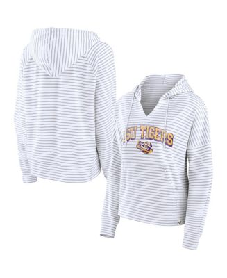 Women's Fanatics White LSU Tigers Striped Notch Neck Pullover Hoodie ...