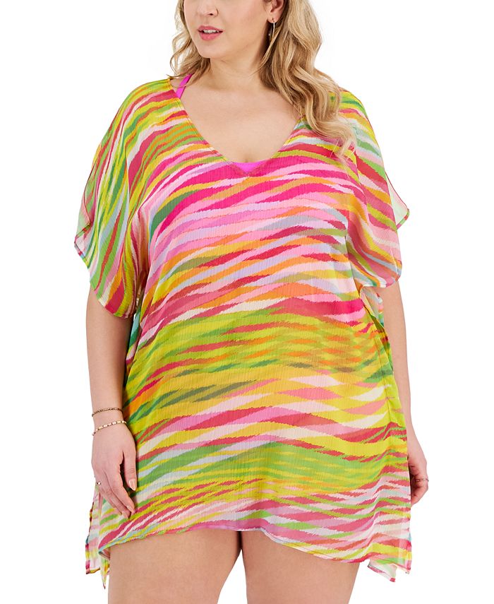Becca ETC Plus Size Awaken Printed Flutter-Sleeve Tunic Swim Cover-Up ...