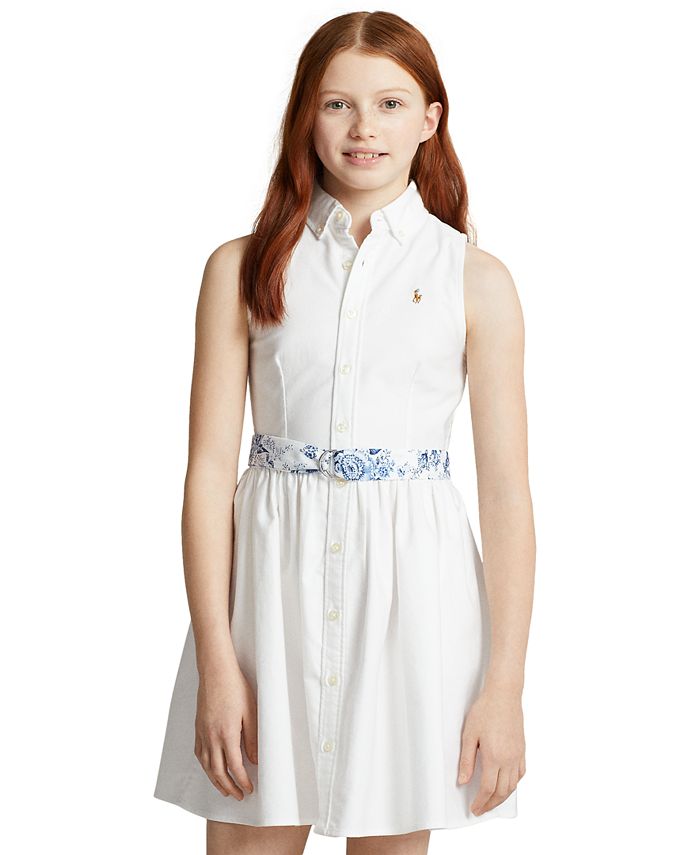 Polo Ralph Lauren Big Girls Belted Oxford Sleeveless Shirtdress - Macy's