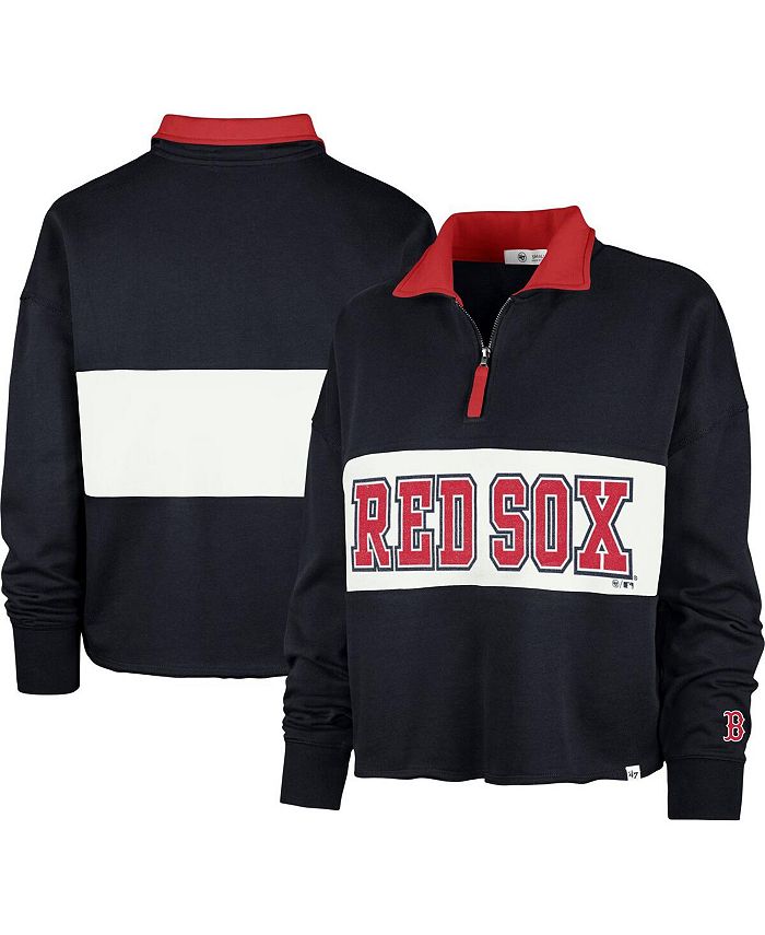 '47 Brand Women's Navy Boston Red Sox Remi Quarter-Zip Cropped Top - Macy's