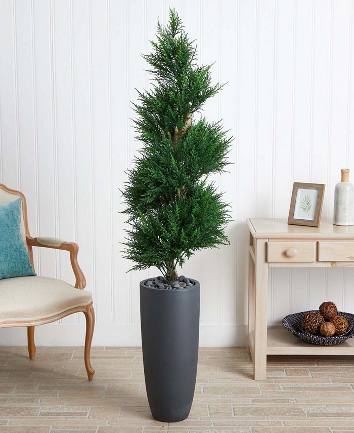 Nearly Natural 6' Spiral Cypress Artificial Tree in Cylinder Planter UV ...