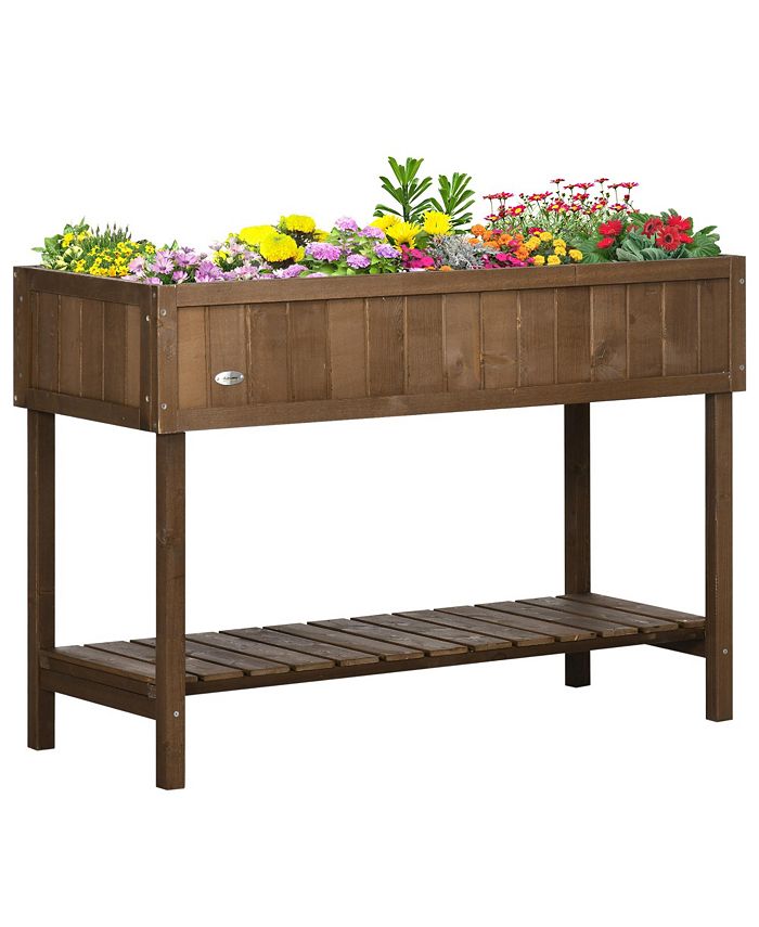 Outsunny Wooden Raised Garden Bed with 8 Slots, Elevated Planter Box ...
