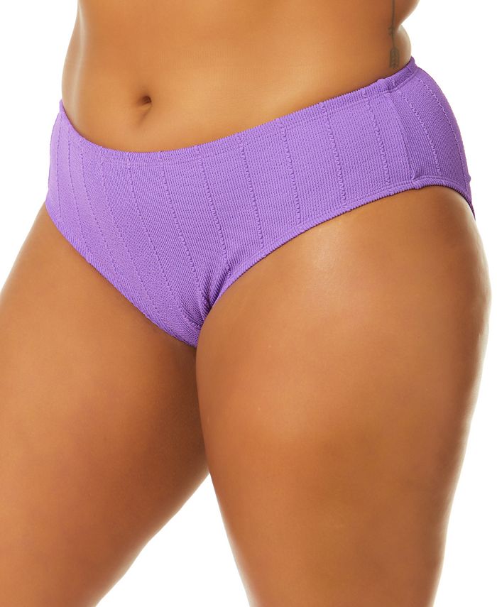 Salt Cove Trendy Plus Size Popcorn Ribbed Mid Rise Bikini Bottoms