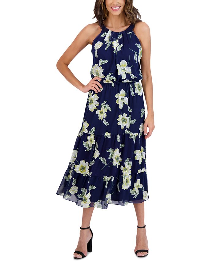 Robbie Bee Women's Sleeveless Printed Chiffon Maxi Dress - Macy's
