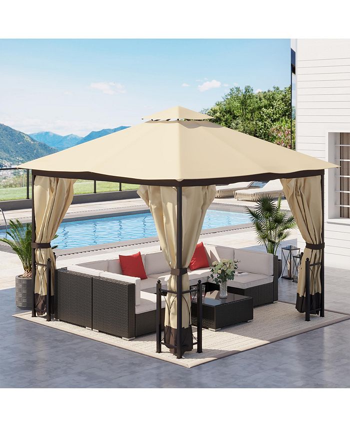 Outsunny 13' x 11' Patio Gazebo, Mesh, Curtains, Fancy Steel Frame, 2 ...