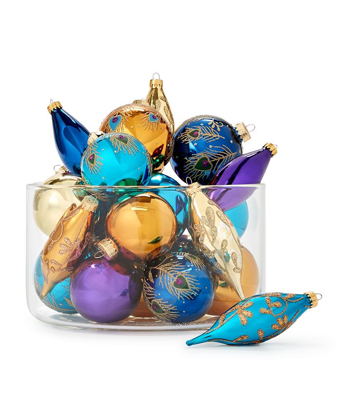 Holiday Lane Patina Glass Multi-Color Ball & Drop Ornaments, Set of 22 ...