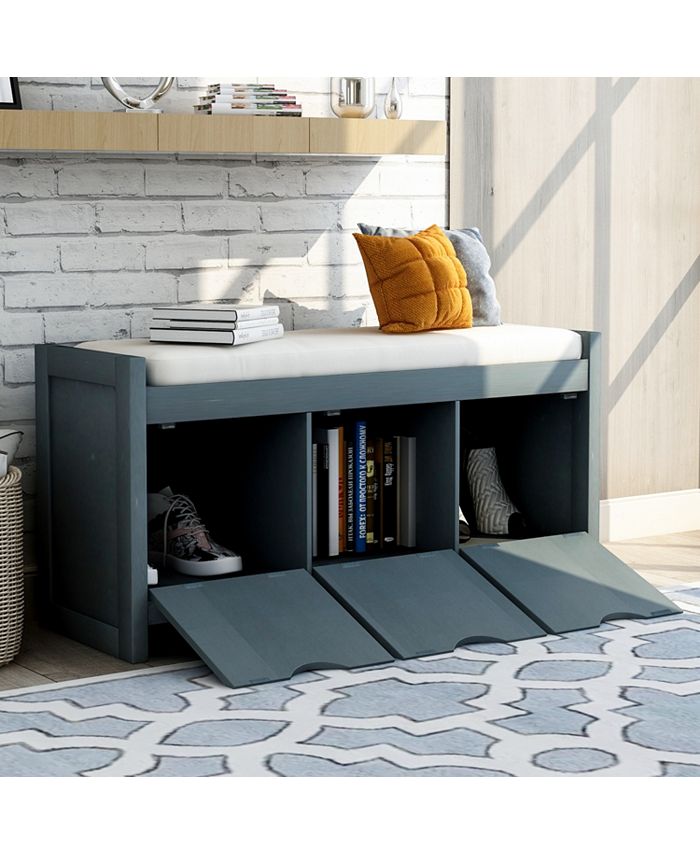 Simplie Fun Storage Bench with Removable Cushion and 3 Flip Lock ...