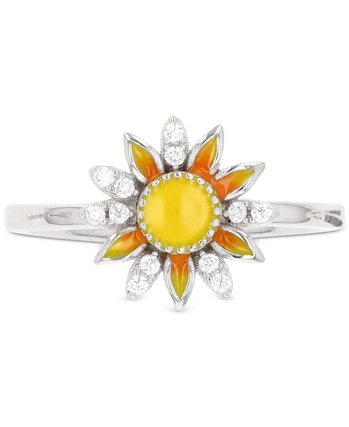 Macy's Cubic Zirconia & Hand-Painted Enamel Sun Ring - Macy's