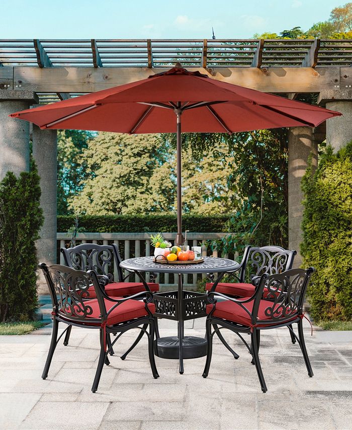 Elm Plus 9 Piece Olefin Fabric Cast Aluminum Dining Set With Cushions ...