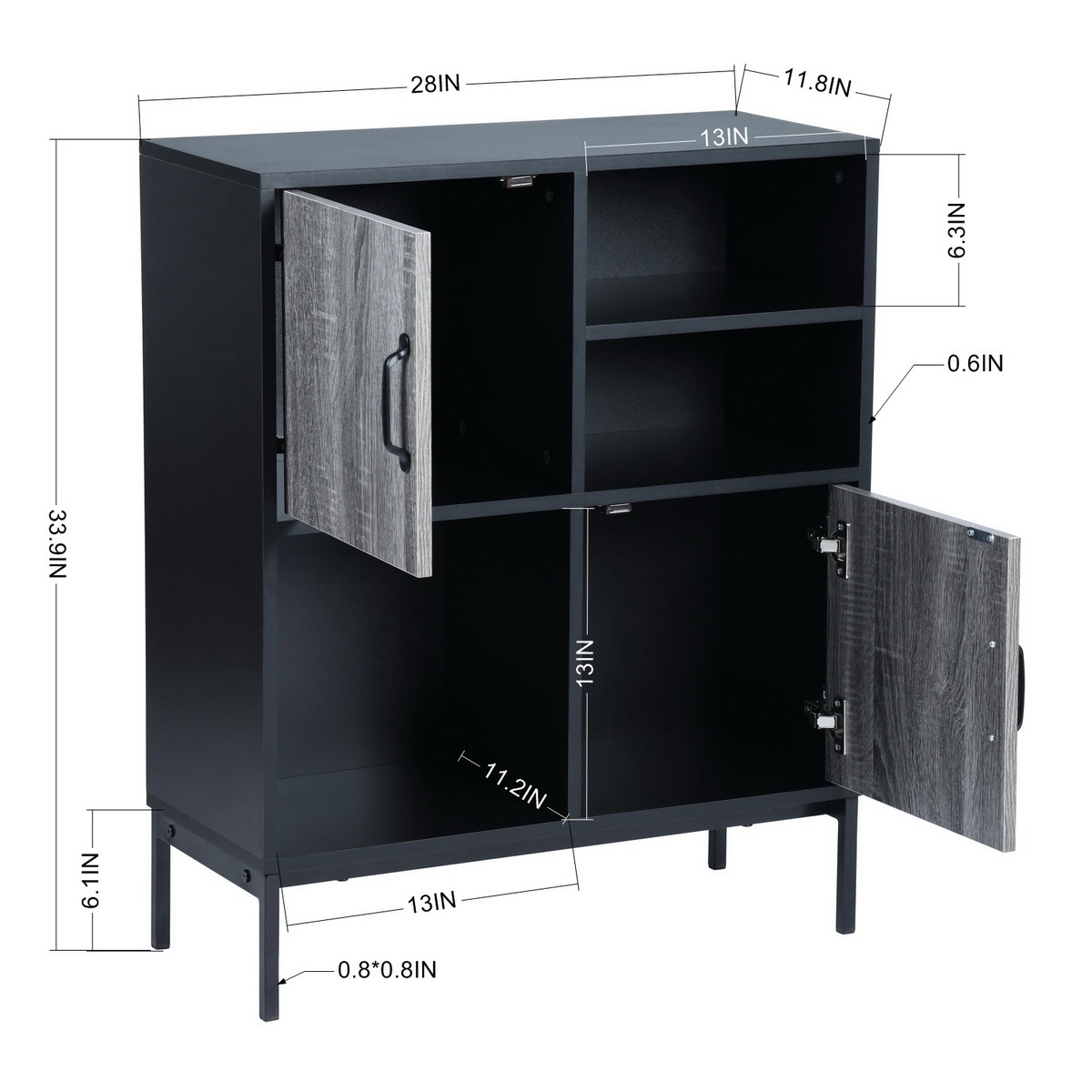 Simplie Fun Storage Cabinet, Bookcase with 2 doors - Black | Smart Closet