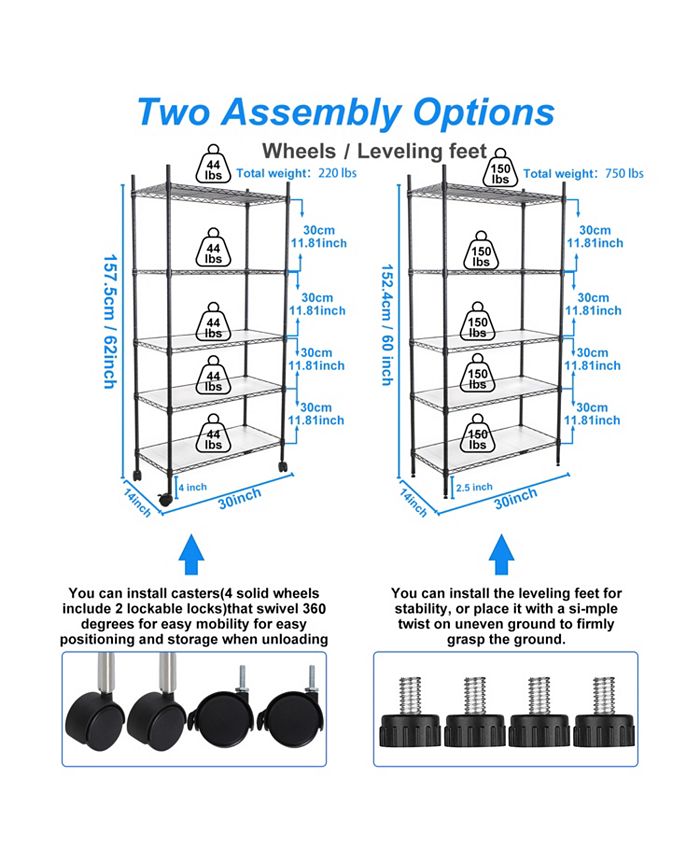Simplie Fun 5 Tier Shelf Wire Shelving Unit, NSF Heavy Duty Wire Shelf ...