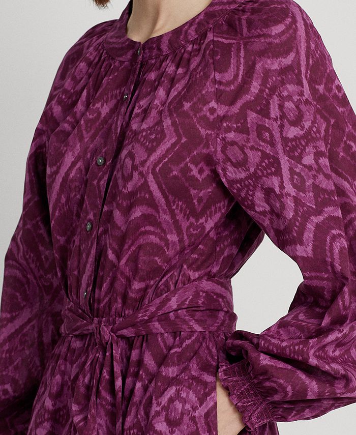 Lauren Ralph Lauren Womens Geo Print Belted Cotton Voile Dress Macys